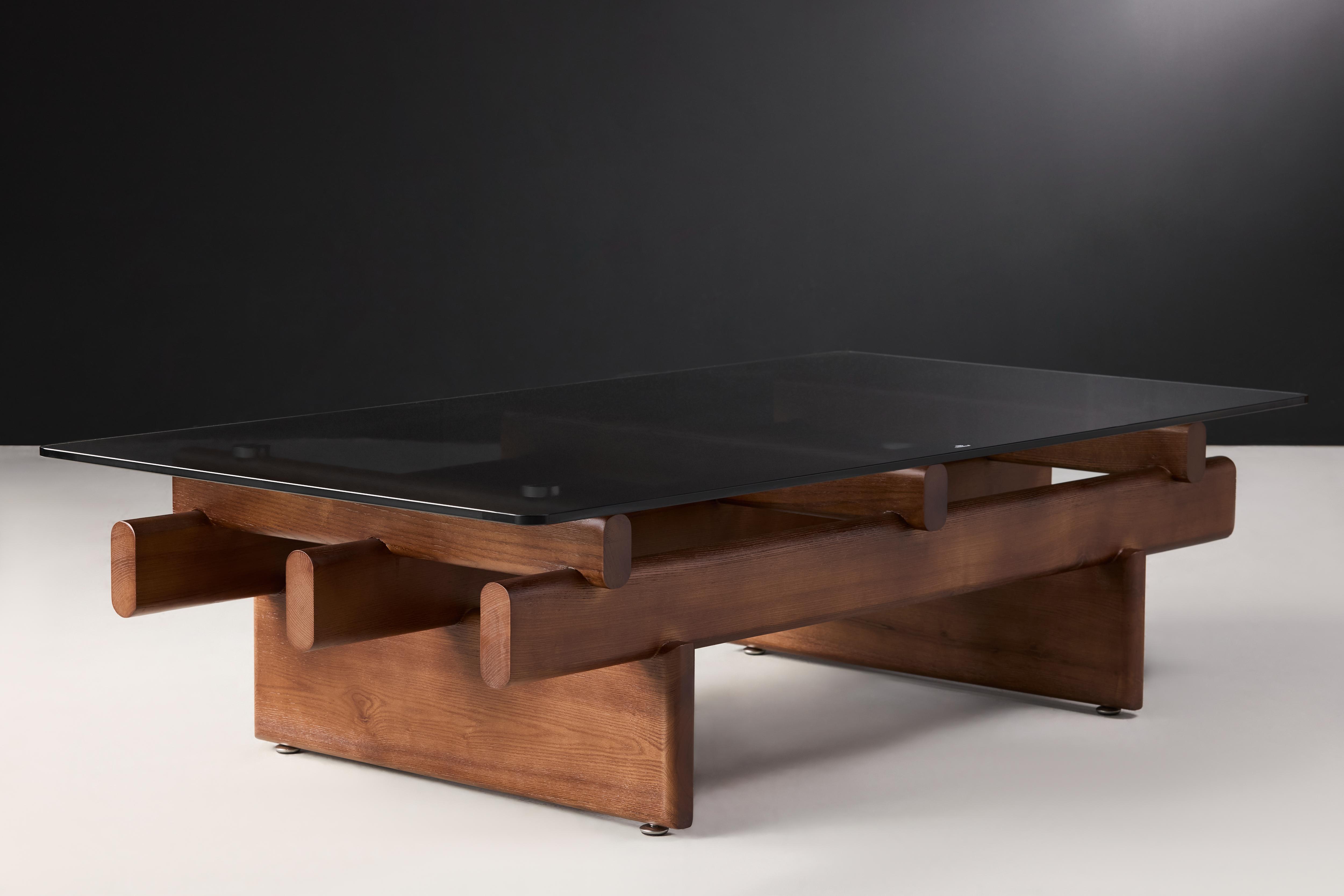 Dana Solid Wood Coffee Table with Black Glass Top – Roshe Gallery
