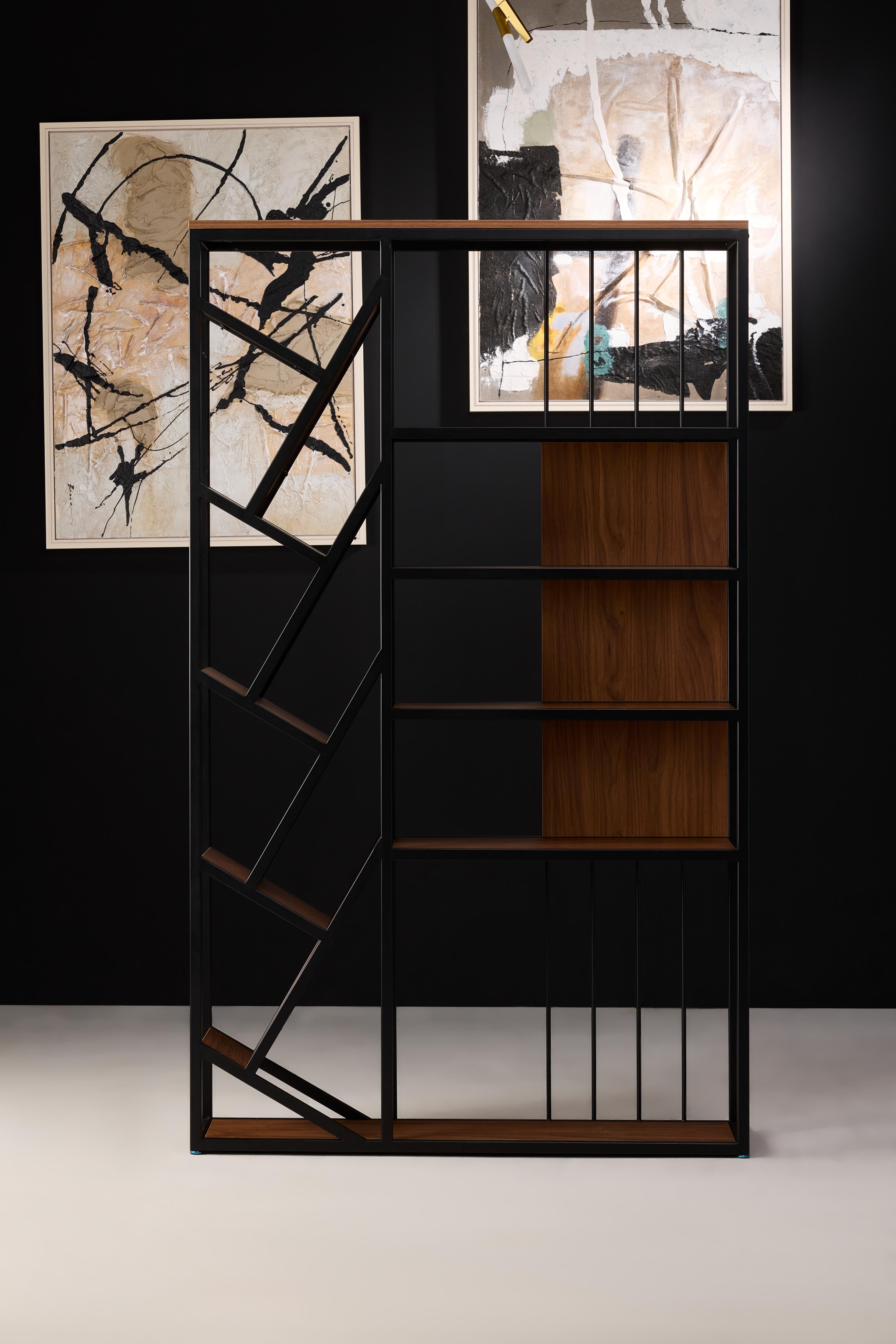 MDF Diagonal Bookshelf with Black and Wood Finish – Roshe Gallery